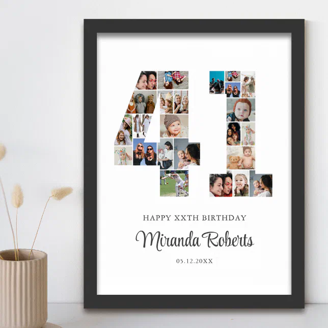 41st Birthday Number 41 Custom Photo Collage Poster | Zazzle