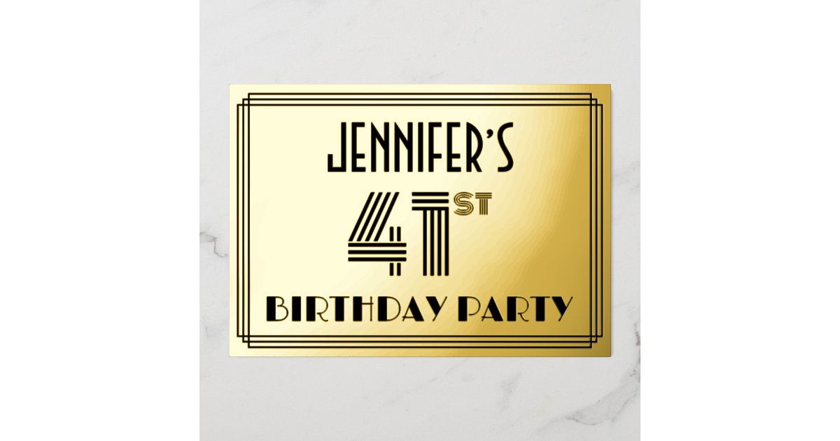 41st Birthday Party — Art Deco Style “41” & Name Foil Invitation | Zazzle