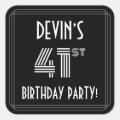 41st Birthday Party: Art Deco Style & Custom Name Square Sticker | Zazzle