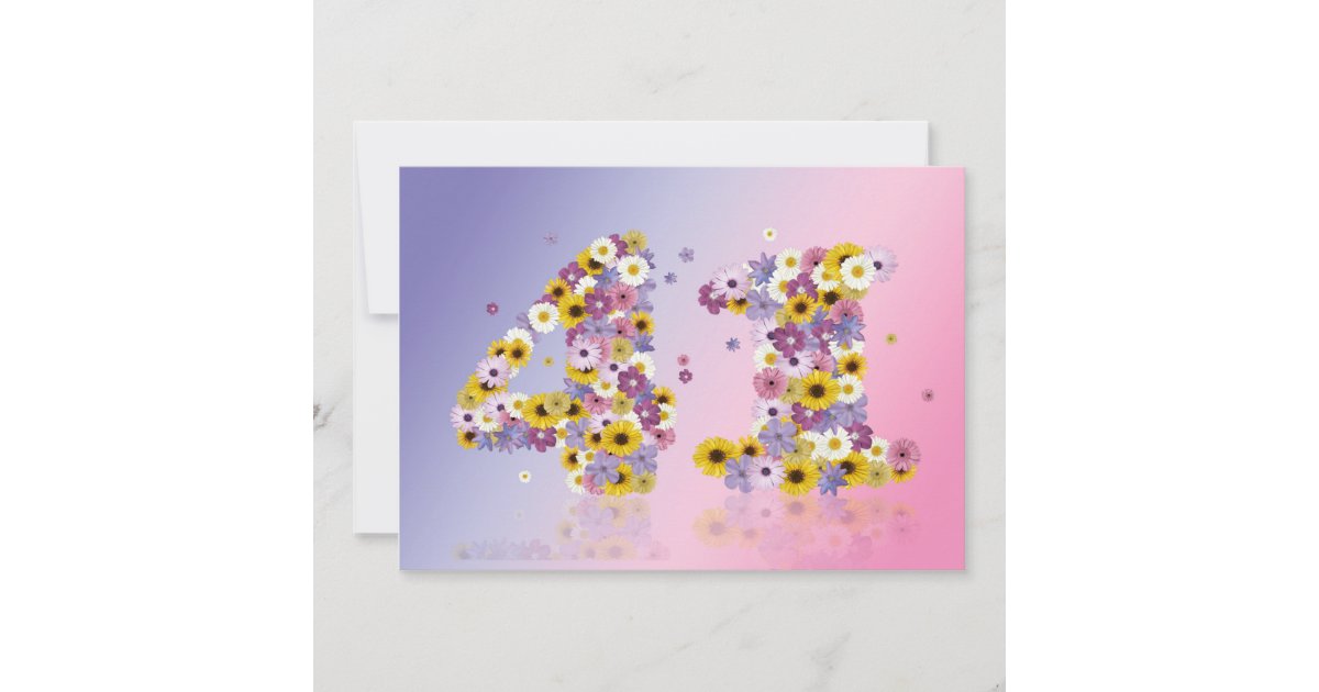 41st Birthday party, with flowered letters Invitation | Zazzle