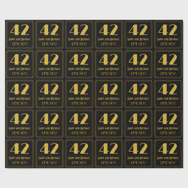 42nd Birthday ~ Art Deco Inspired Look "42", Name Wrapping Paper | Zazzle