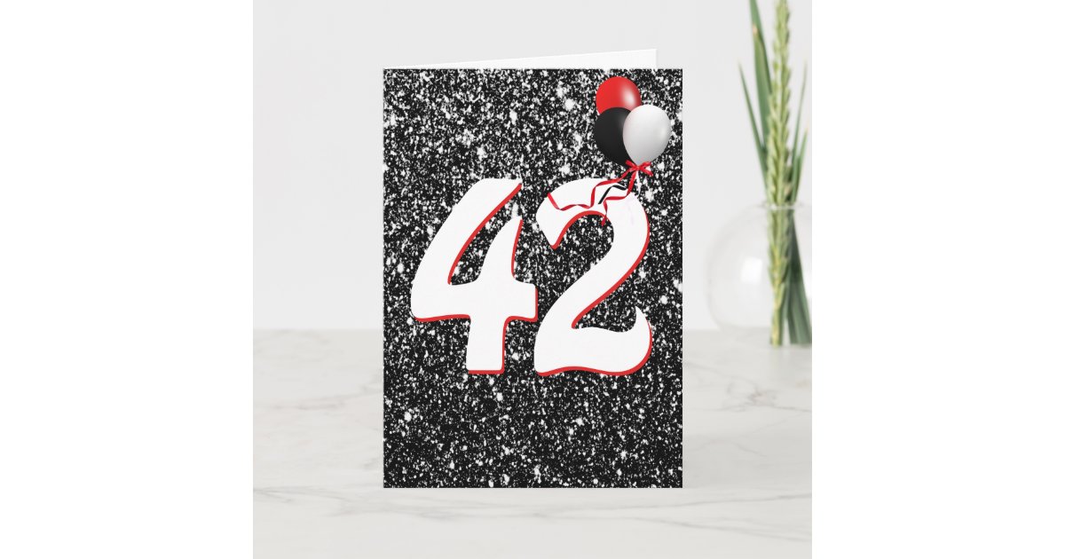 42nd Birthday Balloons on Black Glitter Card | Zazzle