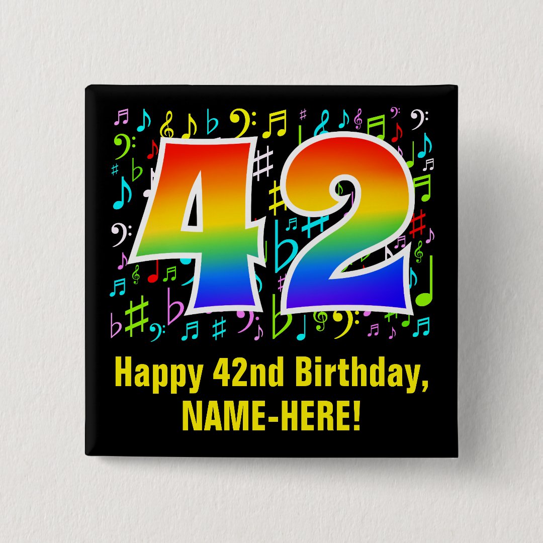 42nd Birthday: Colorful Music Symbols, Rainbow 42 Button | Zazzle