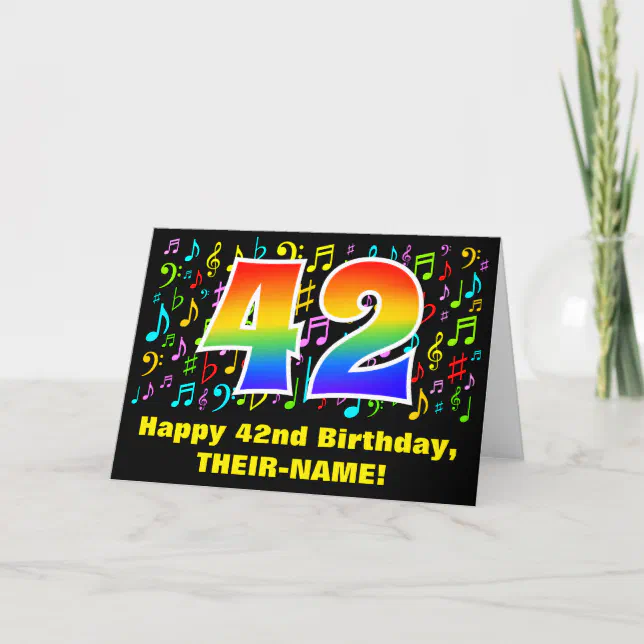 42nd Birthday: Colorful Music Symbols & Rainbow 42 Card | Zazzle