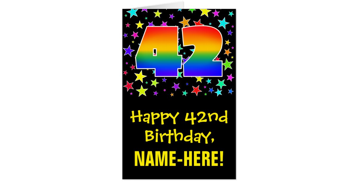 42nd Birthday: Fun, Colorful Stars + Rainbow # 42 Card | Zazzle