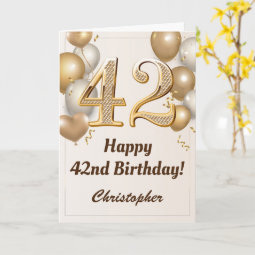 42nd Birthday Gold Balloons and Confetti Birthday Card | Zazzle