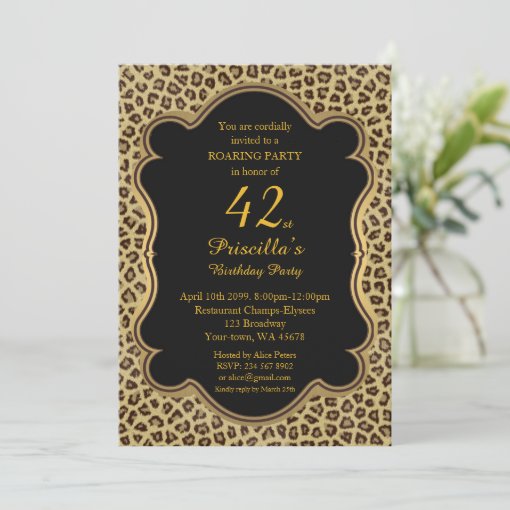 42nd,Birthday Party 42st,Cheetah, Black & Gold Invitation | Zazzle