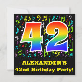 42nd Birthday Party: Fun Music Symbols, Rainbow 42 Invitation | Zazzle