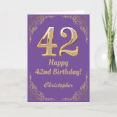 42nd Birthday Purple and Gold Glitter Frame Card | Zazzle