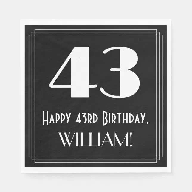 43rd Birthday ~ Art Deco Inspired Look "43", Name Napkins | Zazzle
