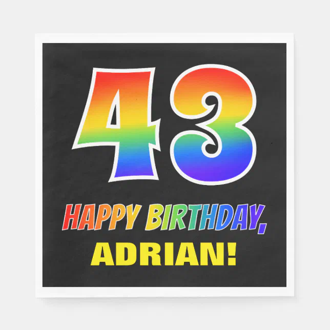 43rd Birthday: Bold, Fun, Simple, Rainbow 43 Napkins | Zazzle