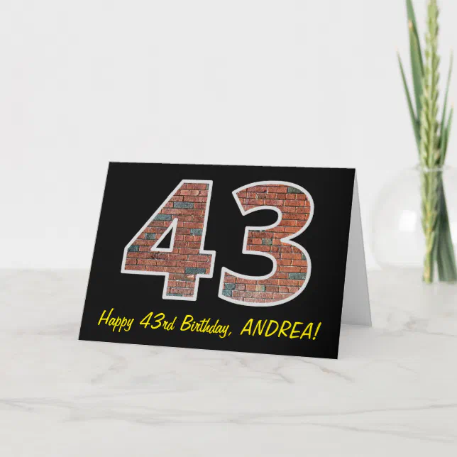 43rd Birthday - Brick Wall Pattern "43" w/ Name Card | Zazzle