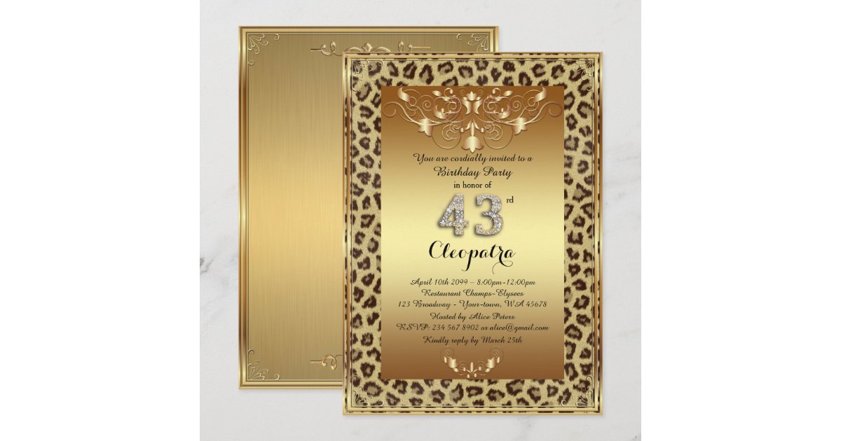 43rd, Birthday Party 43rd, Royal Cheetah gold plus Invitation | Zazzle