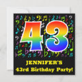 43rd Birthday Party: Fun Music Symbols, Rainbow 43 Invitation | Zazzle
