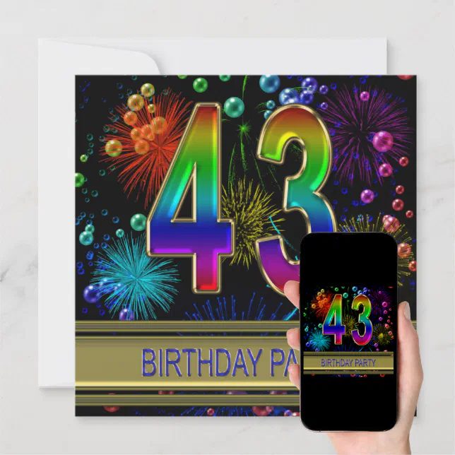 43rd Birthday party Invitation with bubbles | Zazzle