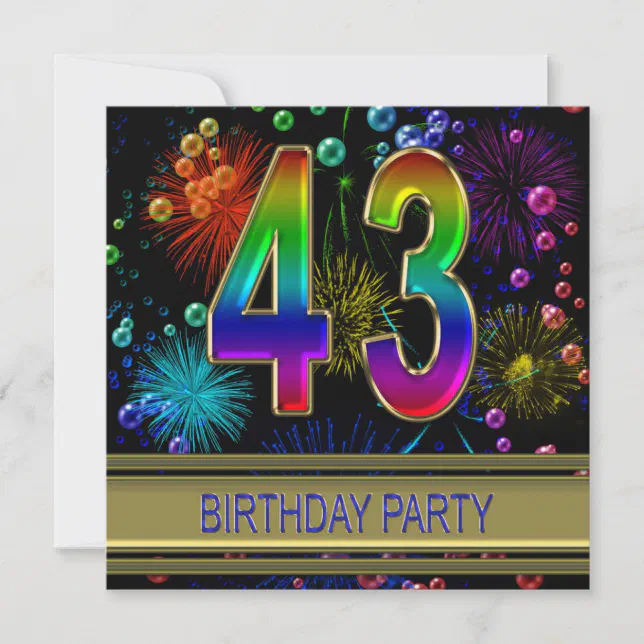 43rd Birthday party Invitation with bubbles | Zazzle