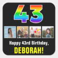 43rd Birthday: Rainbow “43”; Custom Photos & Name Square Sticker | Zazzle