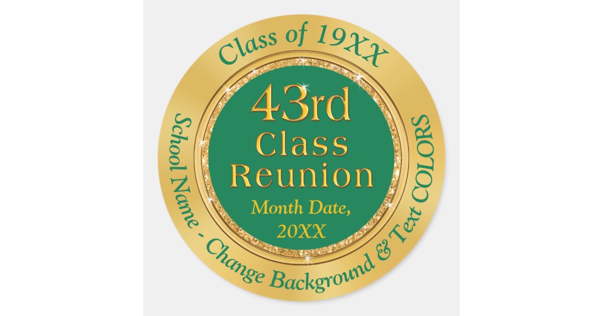 43rd Class Reunion Party Stickers for Favors | Zazzle