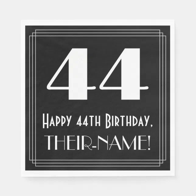 44th Birthday ~ Art Deco Inspired Look "44", Name Napkins | Zazzle
