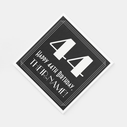 44th Birthday ~ Art Deco Inspired Look "44", Name Napkins | Zazzle
