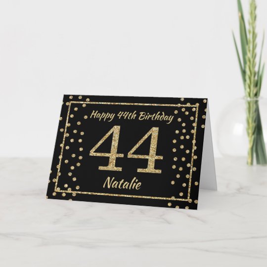 44th Birthday Black and Gold Glitter Confetti Card | Zazzle