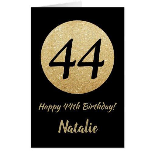 44th Birthday Black Gold Glitter Extra Large Jumbo Card | Zazzle