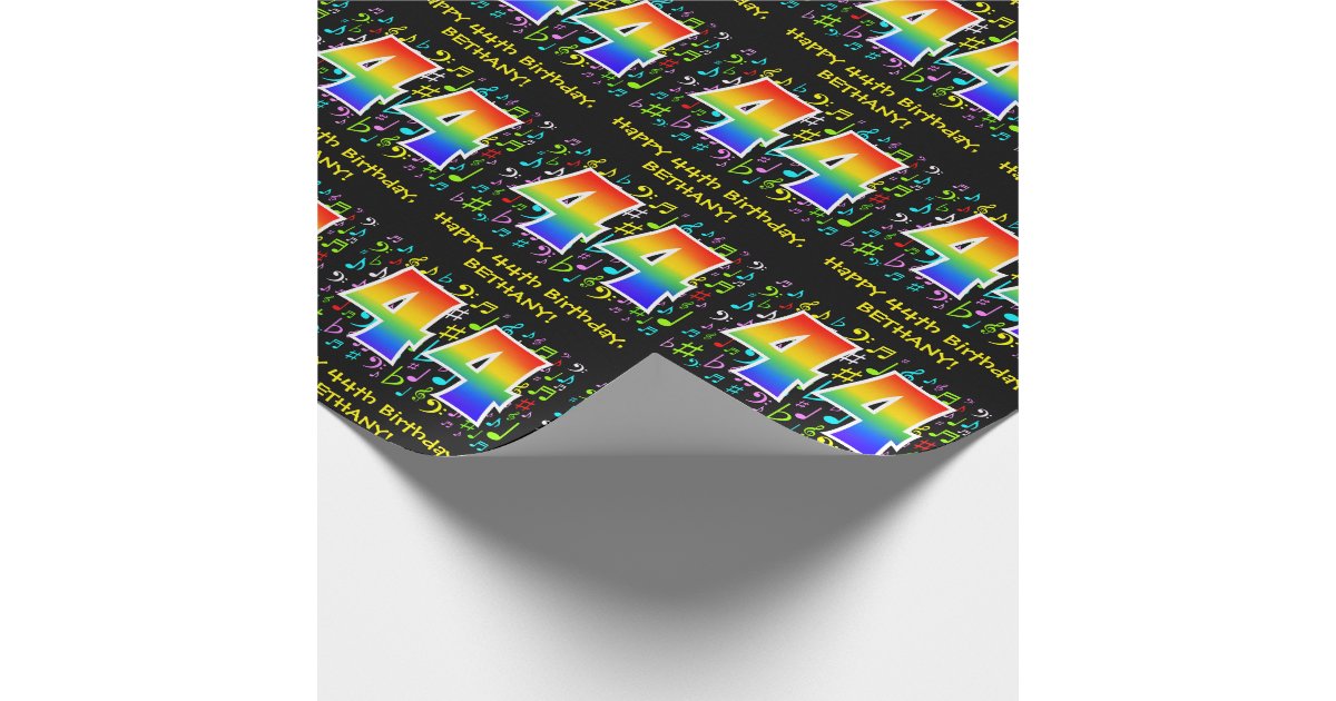 44th Birthday: Colorful Music Symbols, Rainbow 44 Wrapping Paper | Zazzle