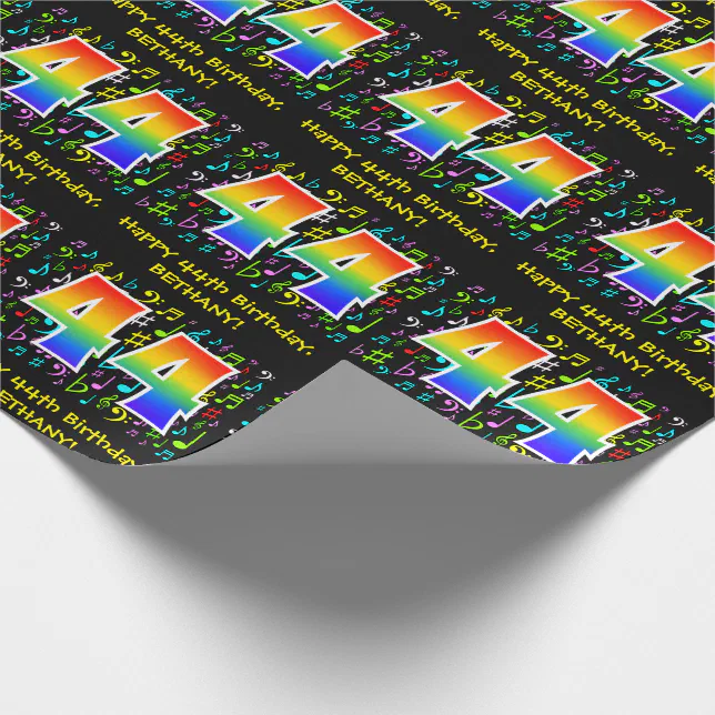 44th Birthday: Colorful Music Symbols, Rainbow 44 Wrapping Paper | Zazzle