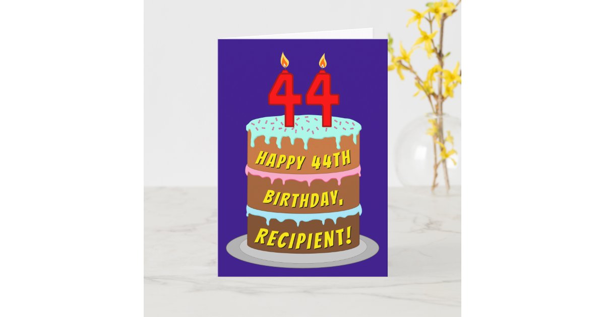 44th Birthday: Fun Cake and Candles + Custom Name Card | Zazzle