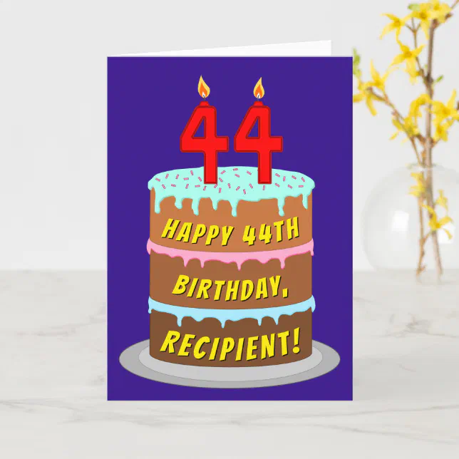 44th Birthday: Fun Cake and Candles + Custom Name Card | Zazzle