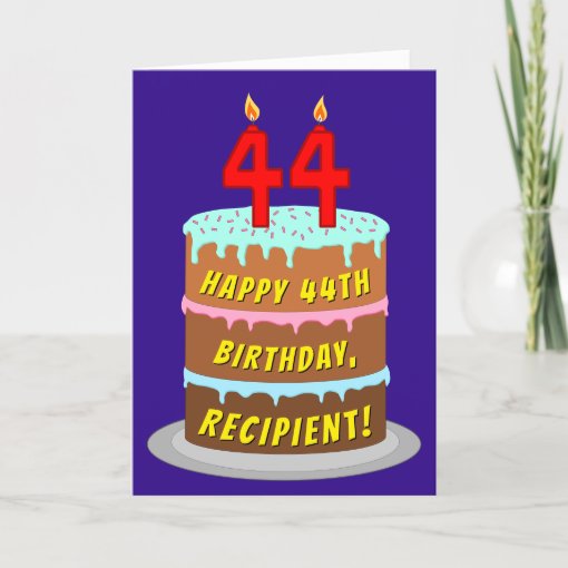 44th Birthday: Fun Cake and Candles + Custom Name Card | Zazzle