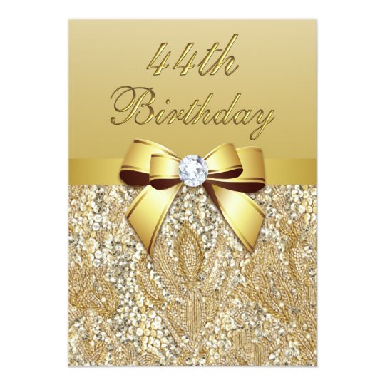 44th Birthday Gold Faux Sequins and Bow Invitation | Zazzle.com