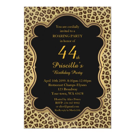 44th,Birthday Party 44th,Cheetah, Black & Gold Invitation | Zazzle.com