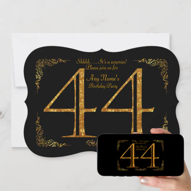 44th,Birthday party 44th,great Gatsby,black & gold Invitation | Zazzle