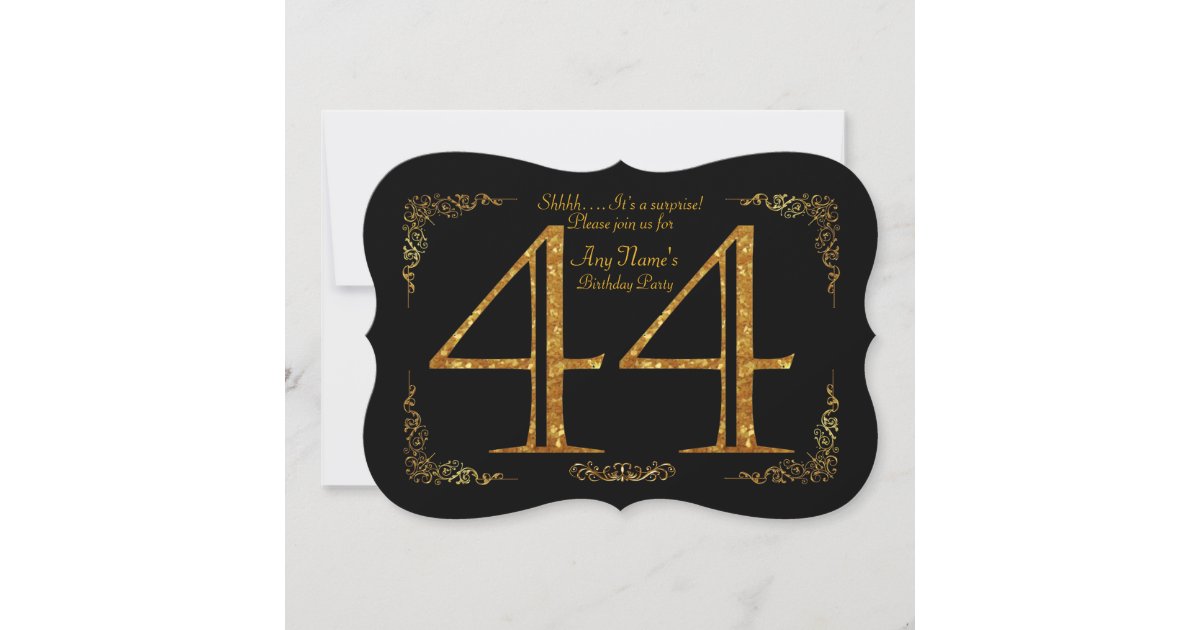44th,Birthday party 44th,great Gatsby,black & gold Invitation | Zazzle