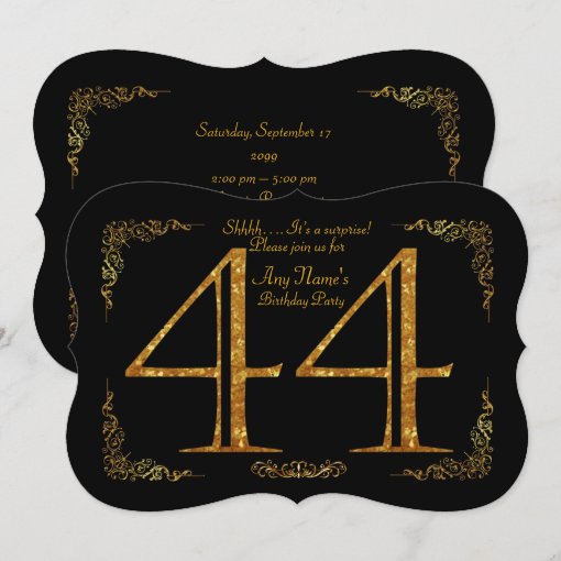 44th,Birthday party 44th,great Gatsby,black & gold Invitation | Zazzle