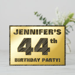44th Birthday Party — Bold, Faux Wood Grain Text Foil Invitation | Zazzle