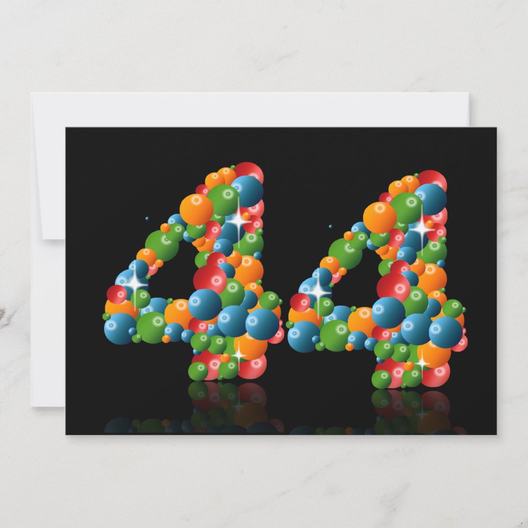 44th Birthday party, with bubbles and balls Invitation | Zazzle