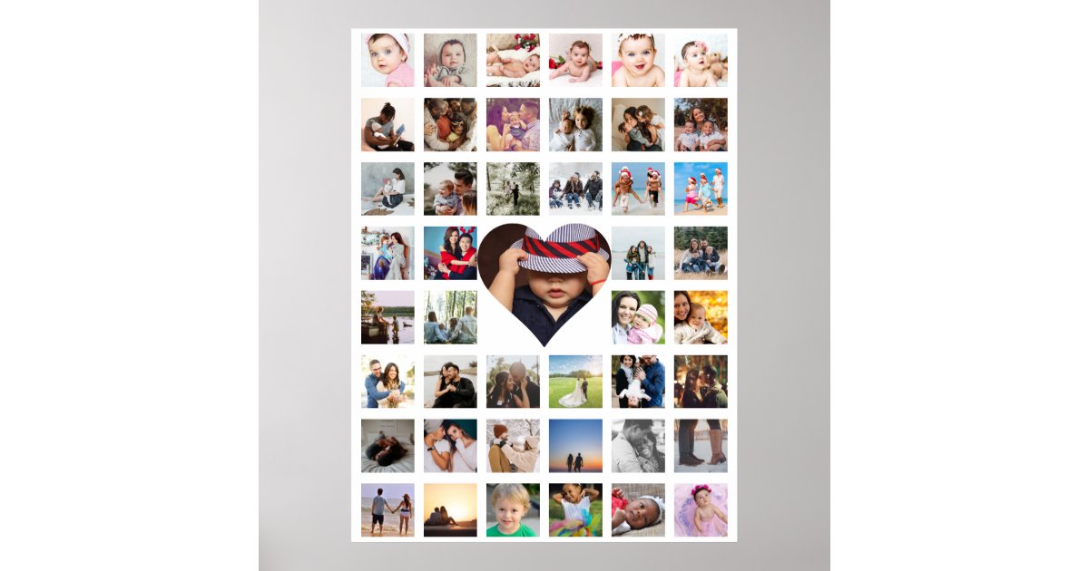 45 Photo Collage Personalized With Heart Poster | Zazzle