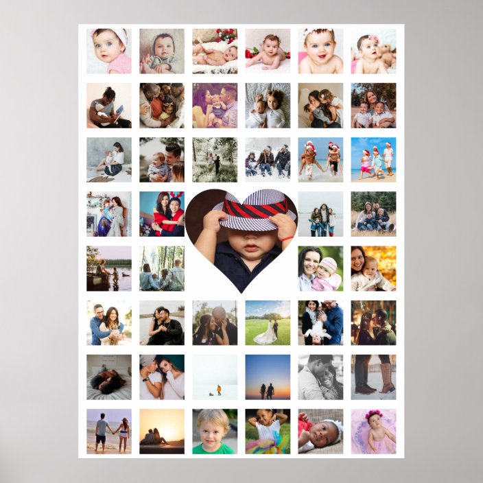 45 Photo Collage Personalized With Heart Poster | Zazzle.com
