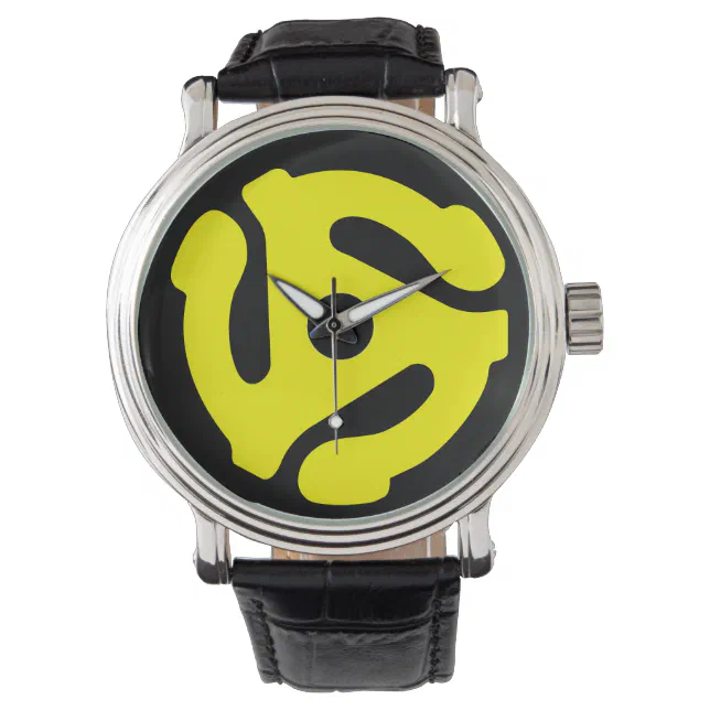 45 rpm adapter watch (yellow on black) | Zazzle