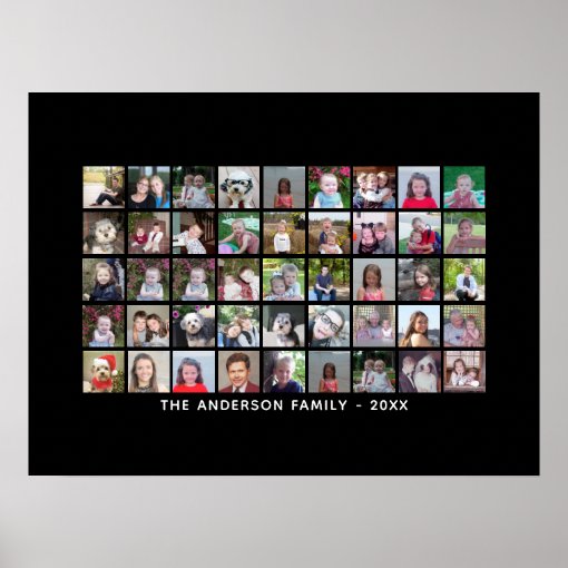 45 Square Photo Collage Grid with Text - black Poster | Zazzle