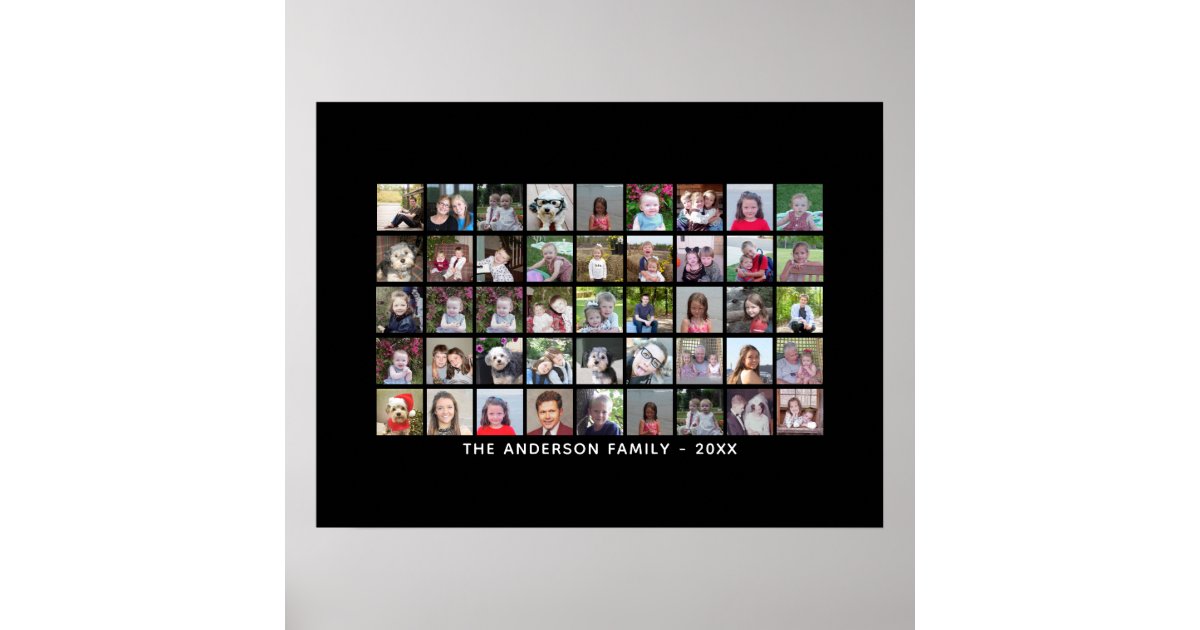 45 Square Photo Collage Grid with Text - black Poster | Zazzle