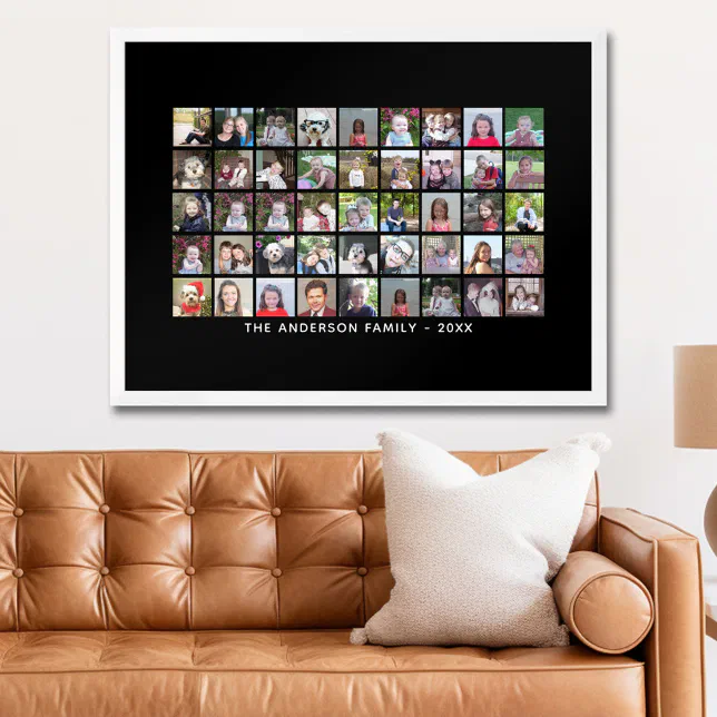 45 Square Photo Collage Grid with Text - black Poster | Zazzle