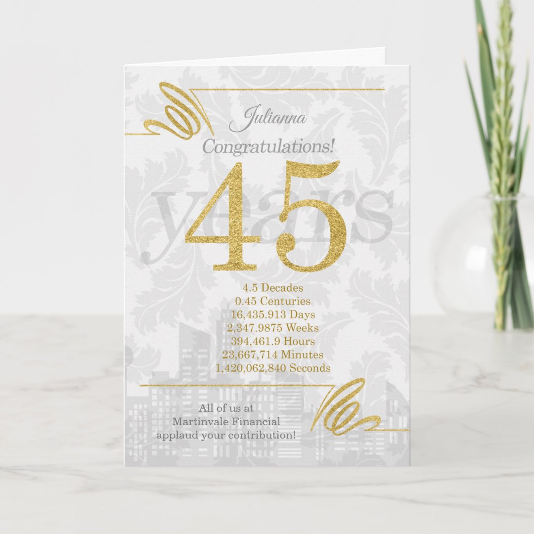 45 Year Employee Anniversary Business Elegance Card | Zazzle