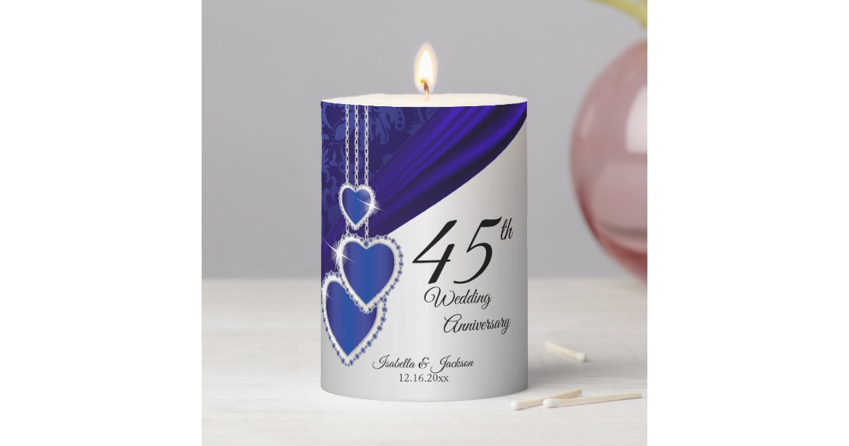 45th / 65th Sapphire Wedding Anniversary 2 Pillar Candle | Zazzle
