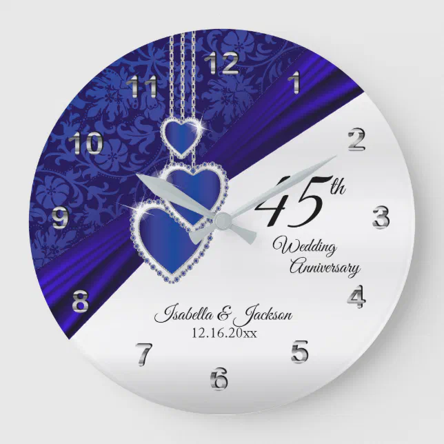 45th / 65th Sapphire Wedding Anniversary Keepsake Large Clock | Zazzle