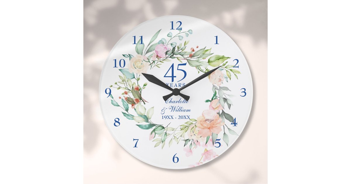 45th 65th Wedding Anniversary Roses Floral Large Clock | Zazzle