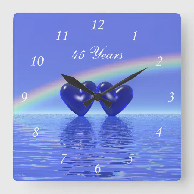 45th Anniversary Sapphire Hearts Square Wall Clock | Zazzle