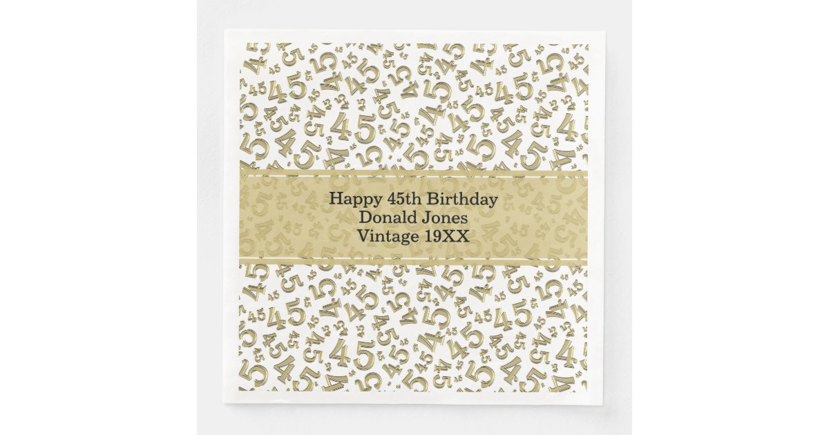 45th Birthday Age Number Pattern Gold/White Paper Dinner Napkins | Zazzle